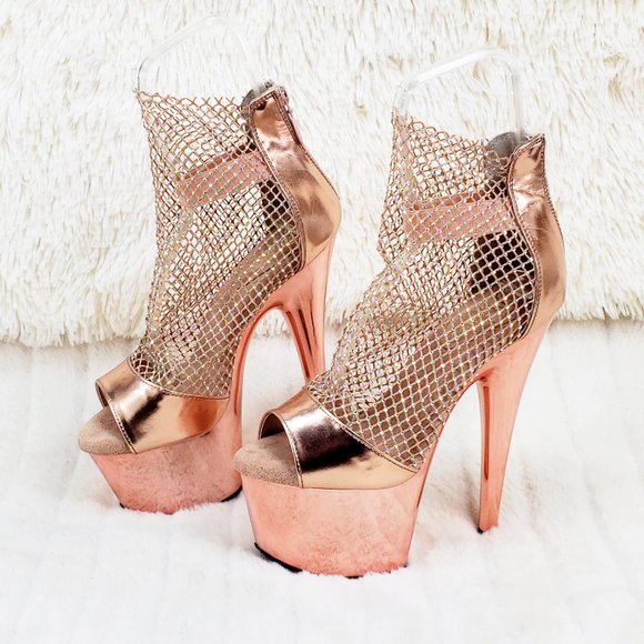 Pleaser | Shoes | Rose Gold Stretch Rhinestone Mesh High Heel Platform ...